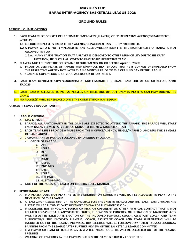 Baras Inter Agency Ground Rules | PDF | Team Sports | Sports Rules And Regulations