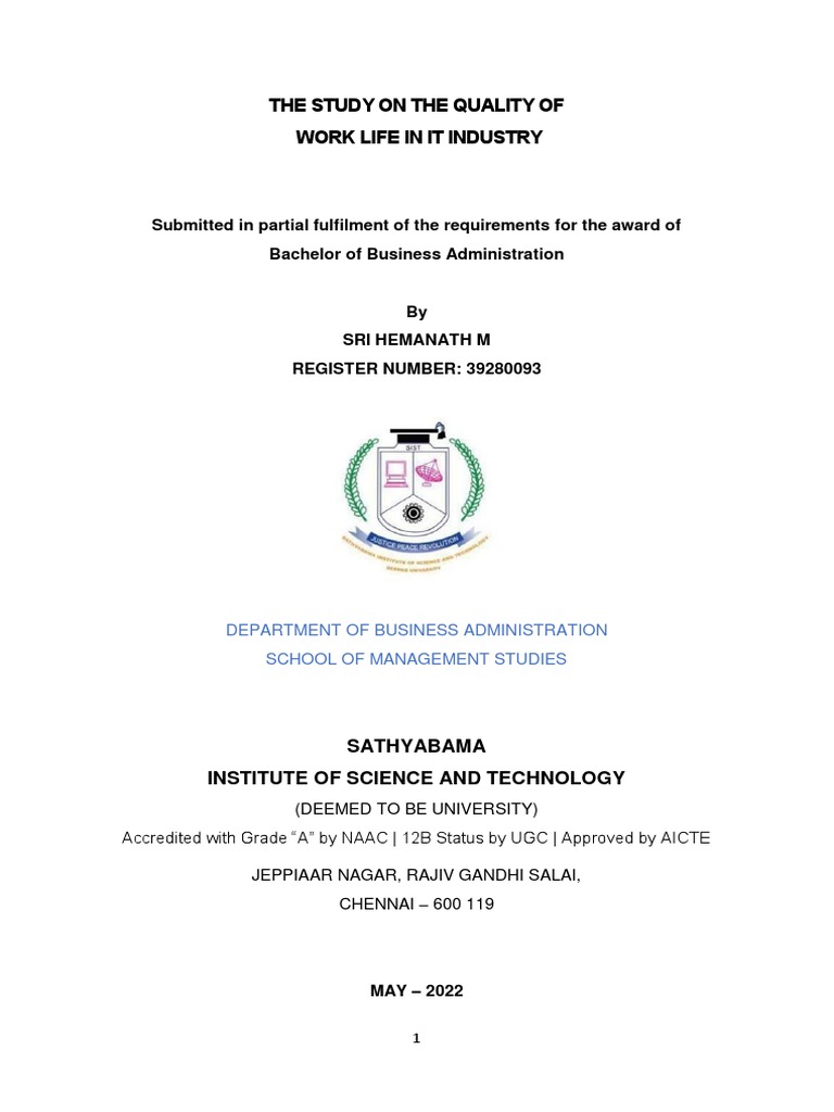 The Study On The Quality of Work Life in It Industry | Download Free ...