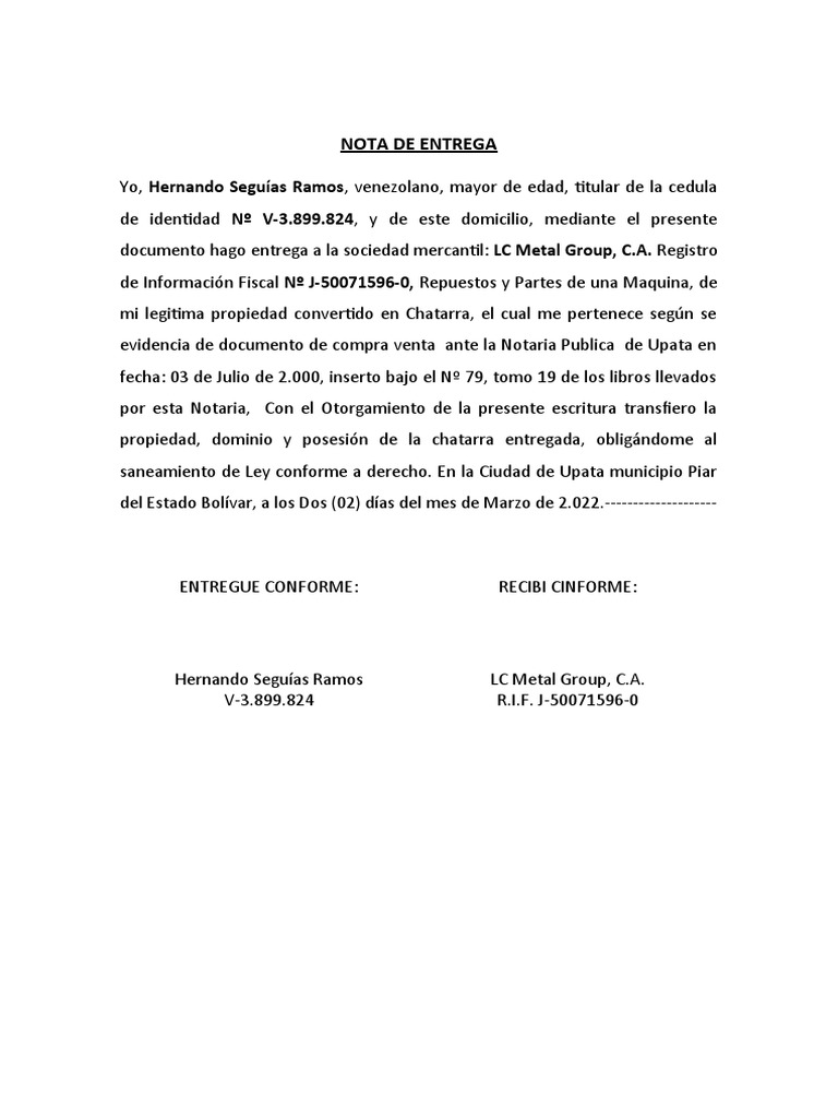 Nota de Entrega | PDF
