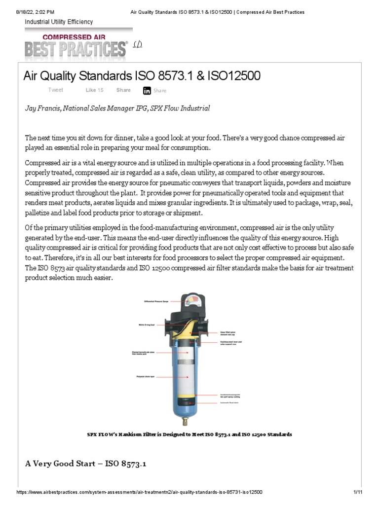 ISO 8573.1 & ISO 12500 Air Quality Standards | PDF | Filtration ...