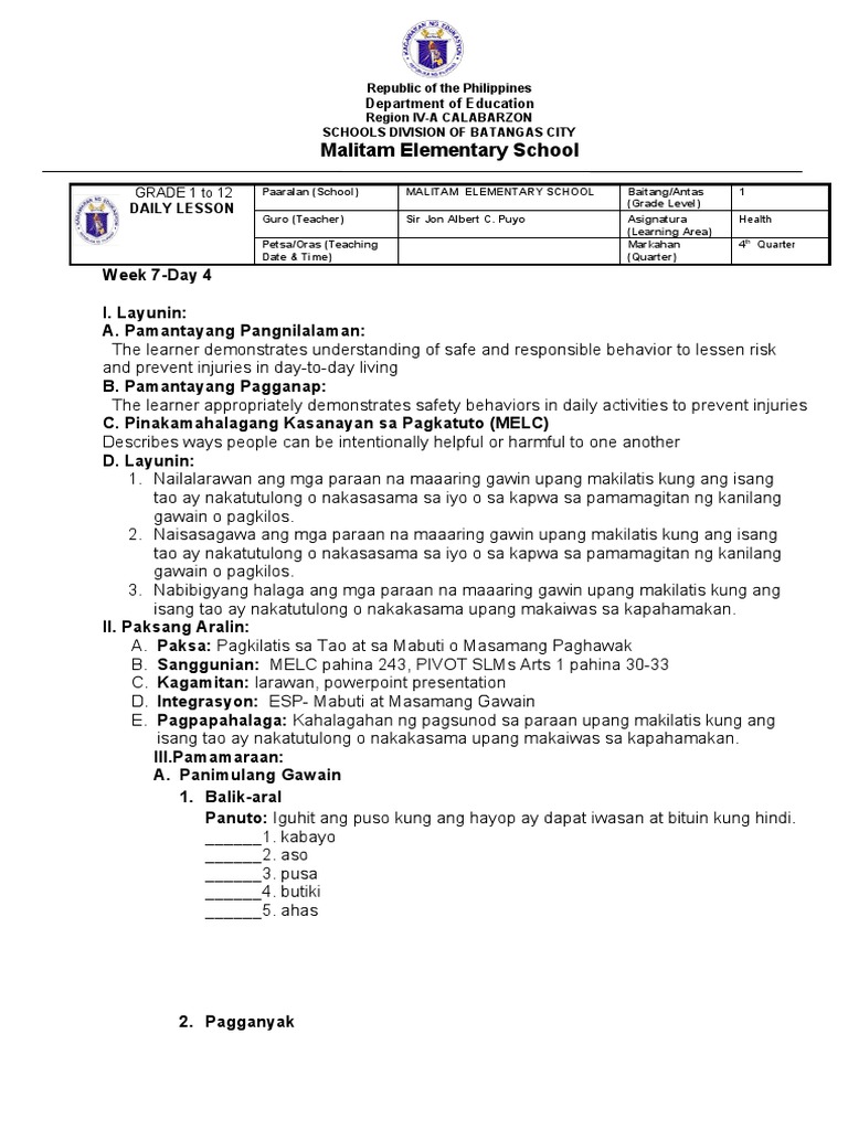 4th Health Week 7 Day 4 Pdf 