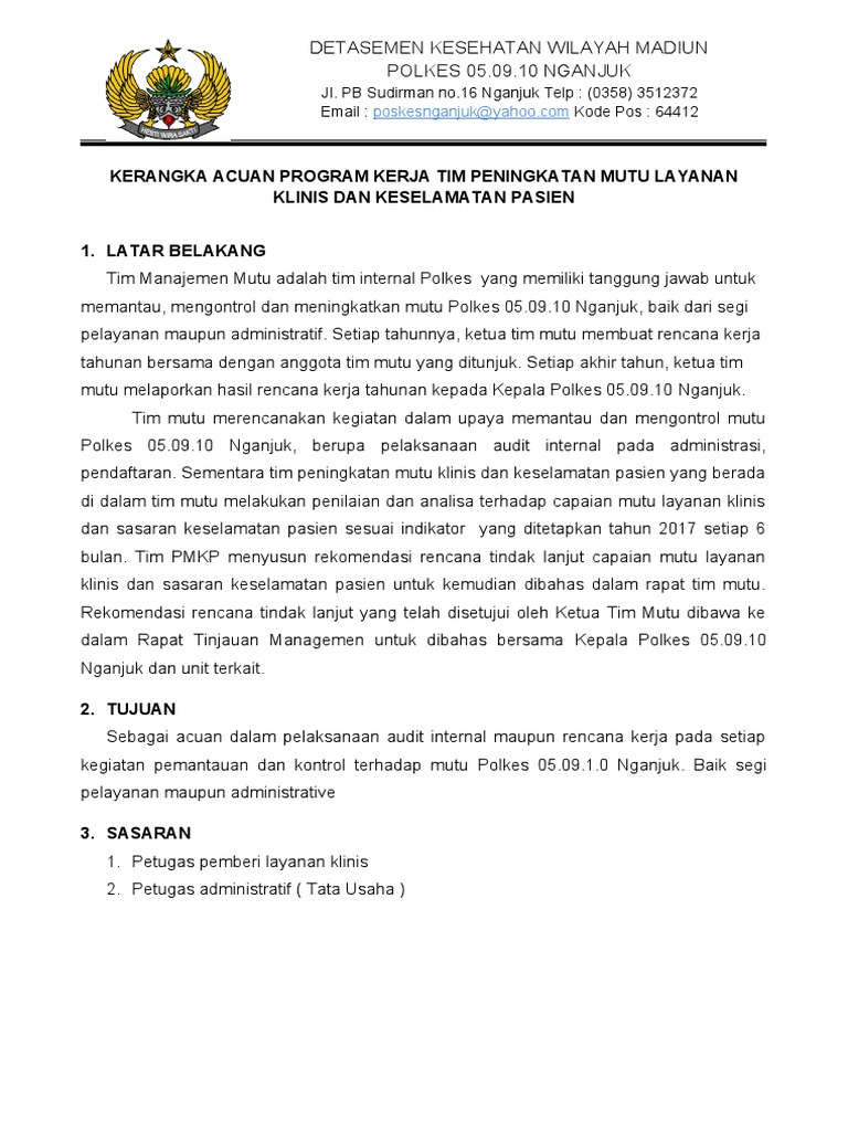 Rencana Kerja Tim Manajemen Mutu | PDF