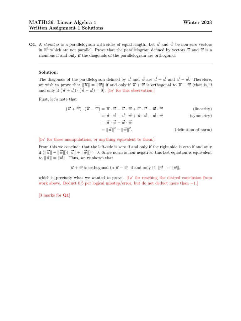 Math136 w23 WA1 Soln | PDF | Linear Algebra | Equations