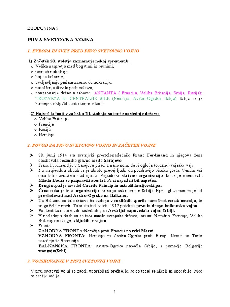 Zgodovina Slovenci Med 1. Sv. Vojno | PDF