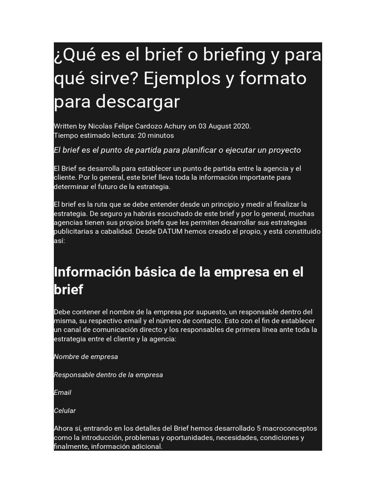 Qué es el brief o briefing y para qué sirve | PDF | Marketing | Publicidad
