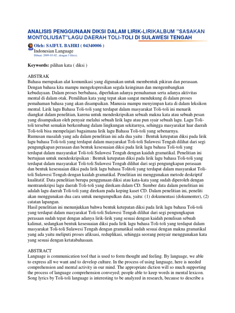 Analisis Penggunaan Diksi Dalam Lirik | PDF