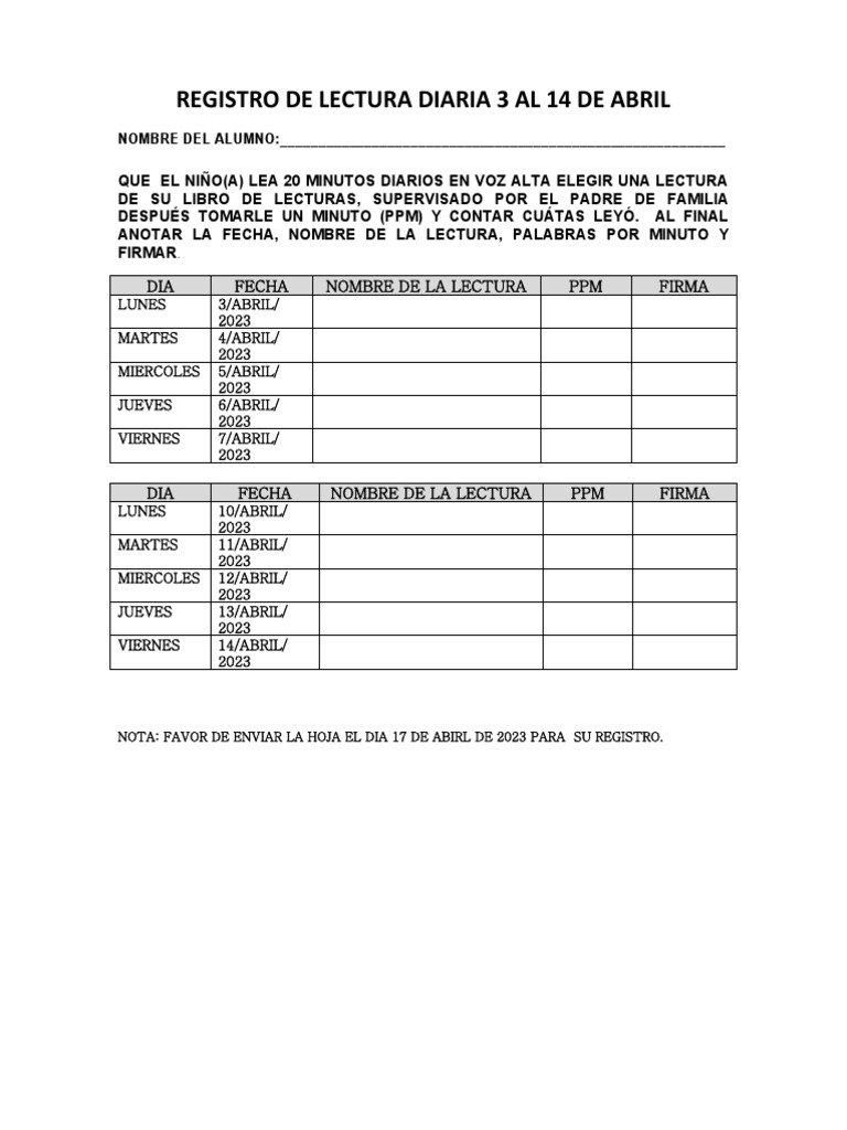 Registro de Lectura Diaria | PDF