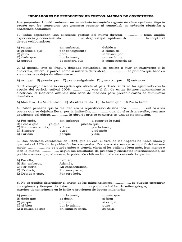 Ejercicios de Manejo de Conectores (30 Ejercicios) | PDF Ejercicios de Manejo de Conectores (30 Ejercicios) | PDF