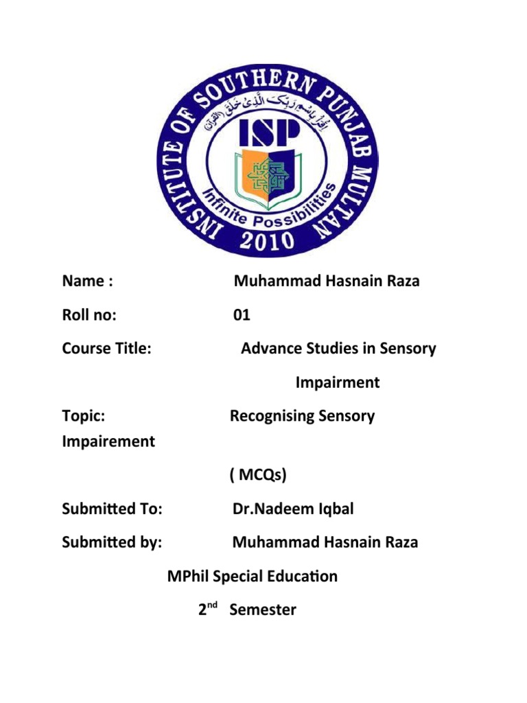 MCQS Sensory Impairment | Download Free PDF | Visual Impairment | Hearing Loss