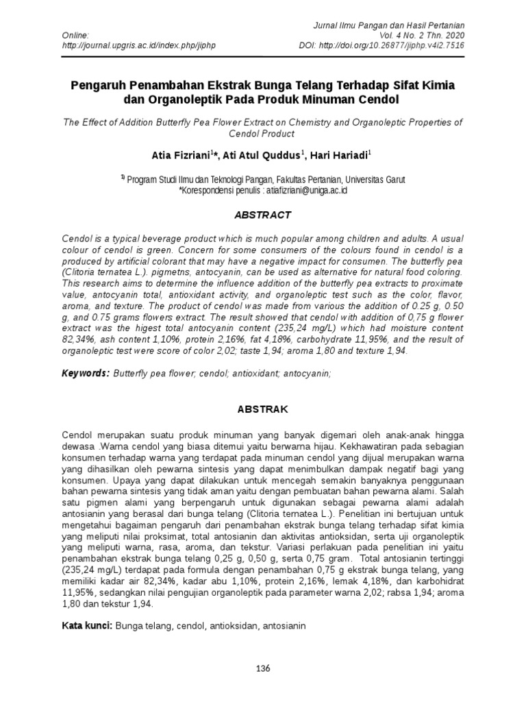 Ekstrak Bunga Telang pada Cendol: Uji Kimia dan Organoleptik | PDF