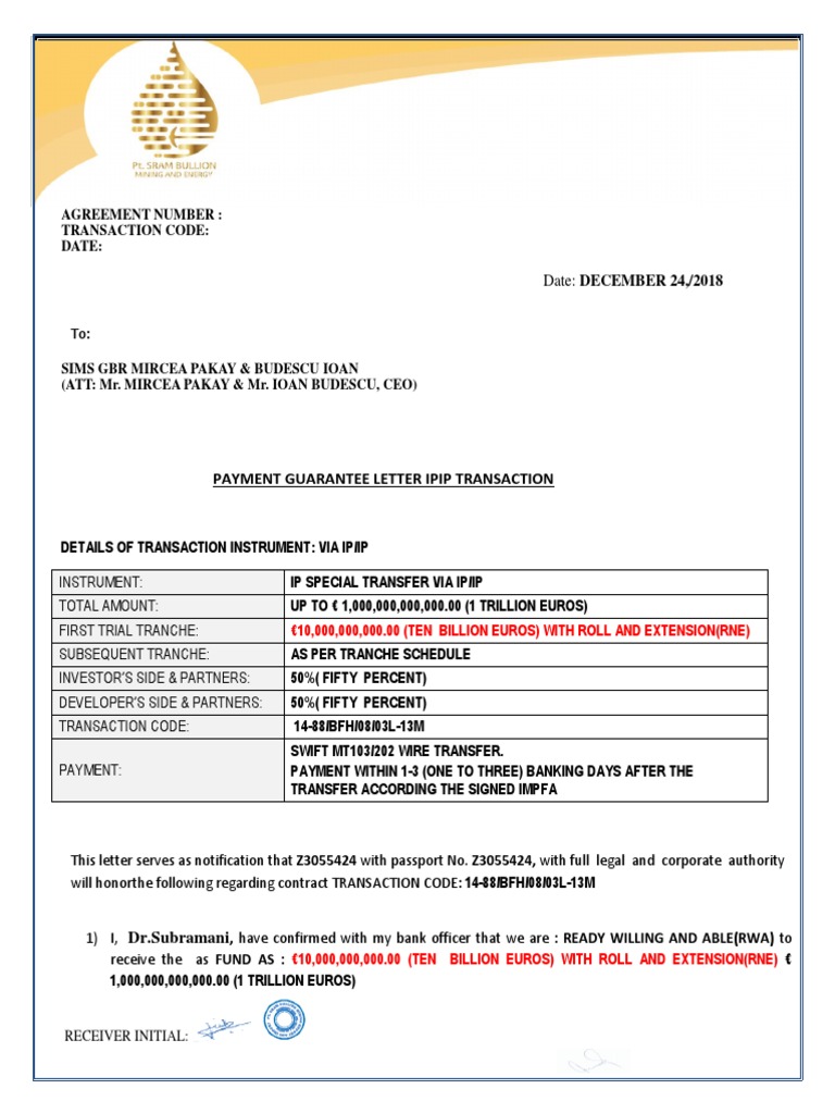 Sim - PGL - 1 Trillion - Ipip - Boris-Final | PDF | Wire Transfer | Banks