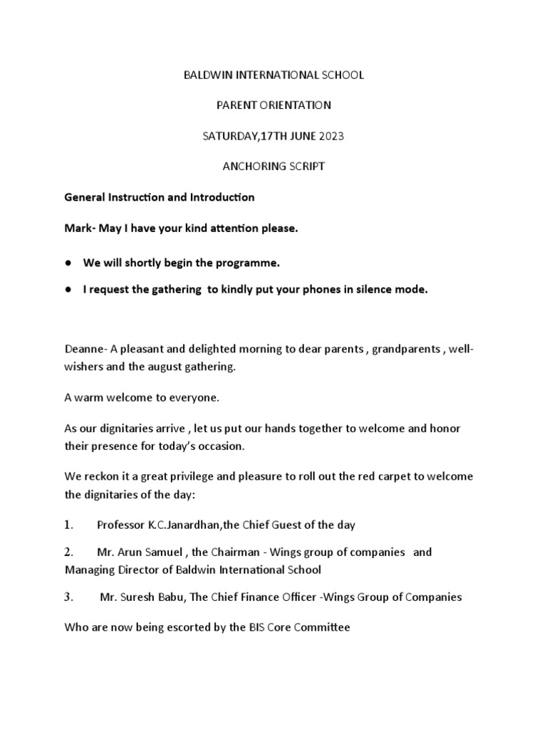 Parent Orientation Anchoring Script 2023 | PDF | Prayer | Gratitude
