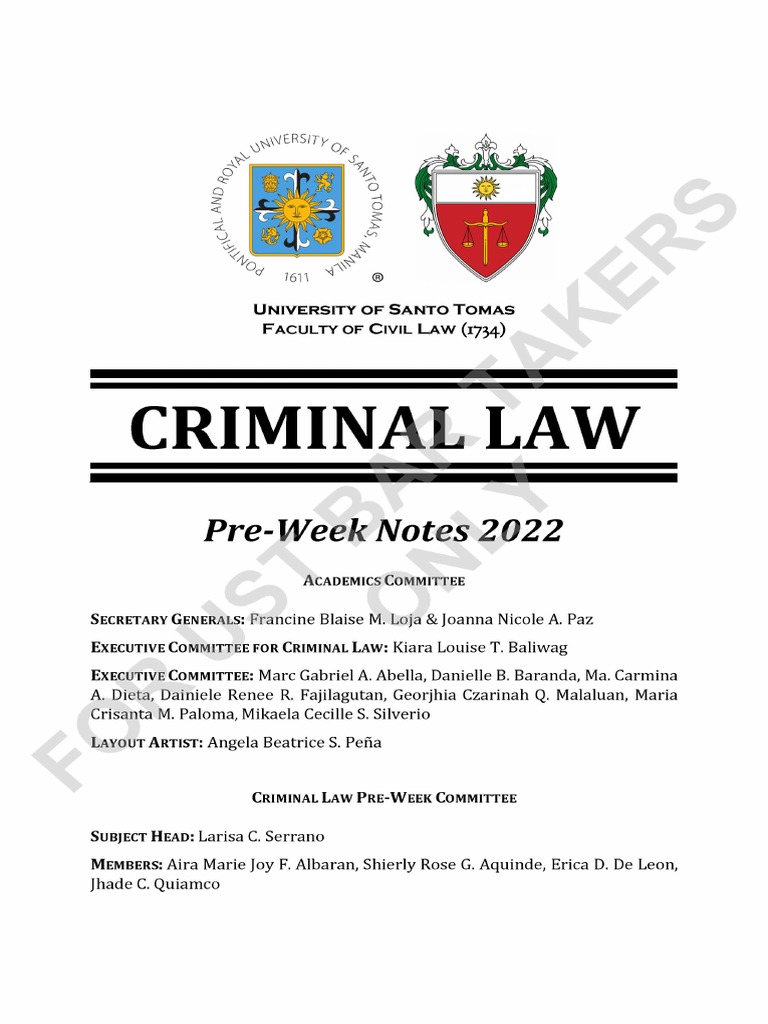 Criminal Law - Ust Pre-Week Notes 2022 | PDF