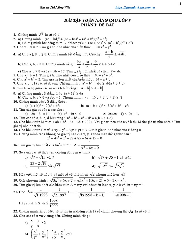Bài Tập Toán Nâng Cao Lớp 9 | PDF