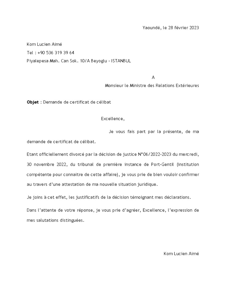 Certificat de célibat KLA (1) | PDF