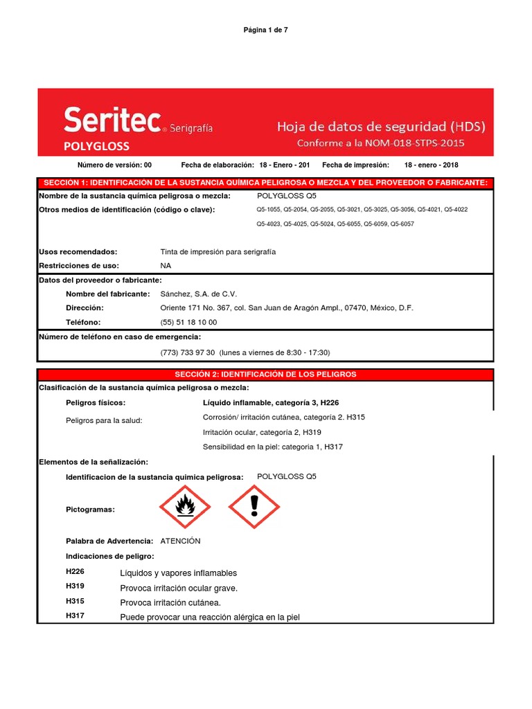 Hoja de Datos de Seguridad Seritec | PDF | Agua | Toxicidad