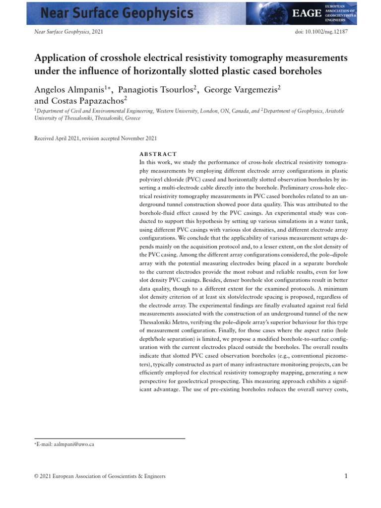 Almpanis Et Al., (2021) Application of Crosshole ERT Measurements Under The Influence of | PDF ...