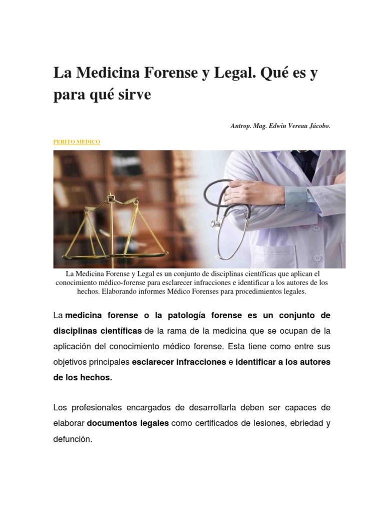 La Medicina Forense y Legal | PDF | Balística | Jurisprudencia médica