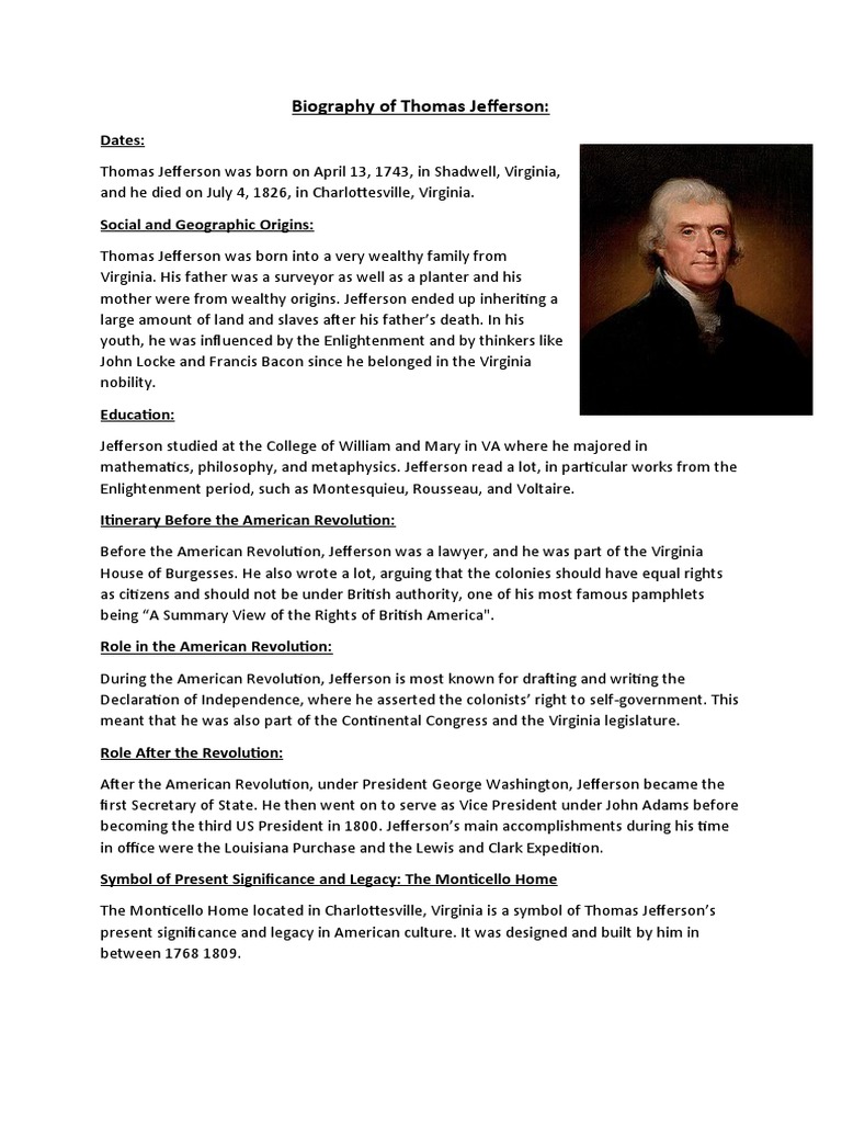 Biography of Thomas Jefferson | PDF