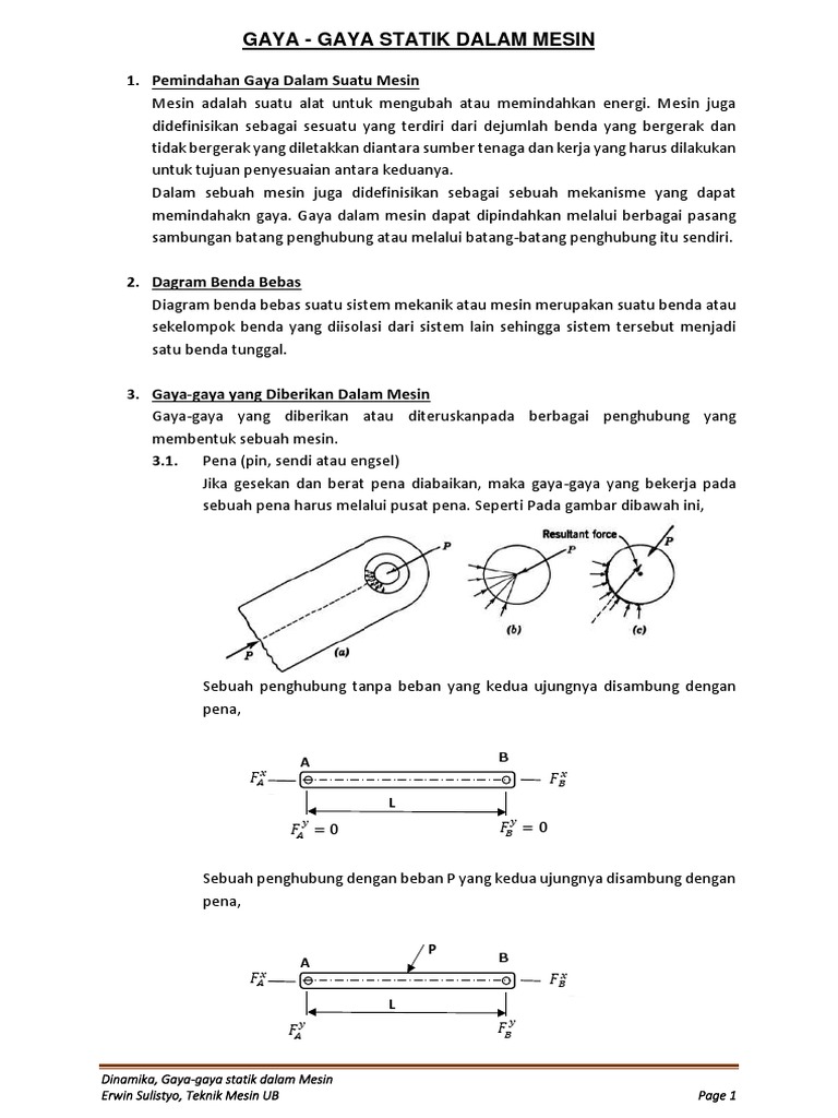 GAYA GAYA STATIK DALAM MESIN Kelas A | PDF