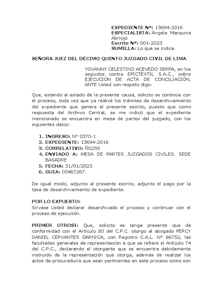 Solicitud de Desarchivamiento de Expediente | PDF | Derecho