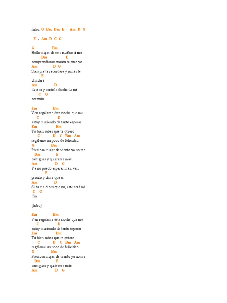 letra y acordes bella mujer pepe Molina | PDF