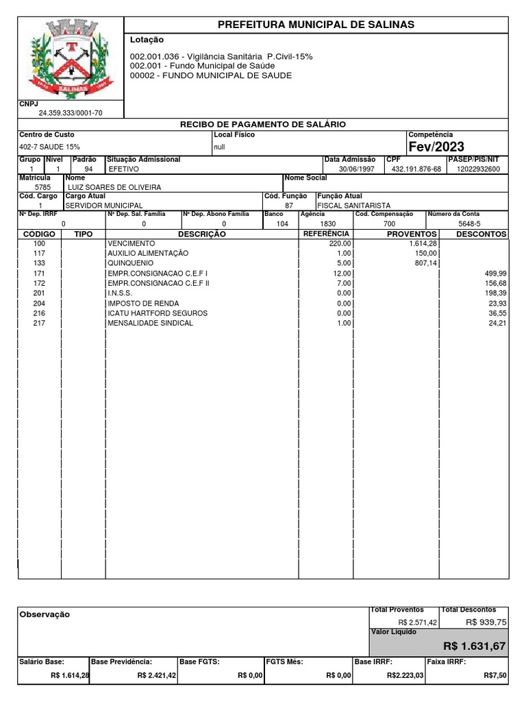 contracheque | PDF | Pagamentos | Riqueza