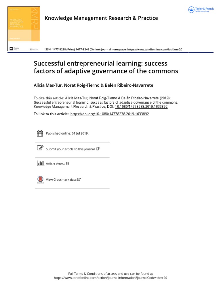 Successful Entrepreneurial Learning Success Factors of Adaptive Governance of The Commons | PDF ...