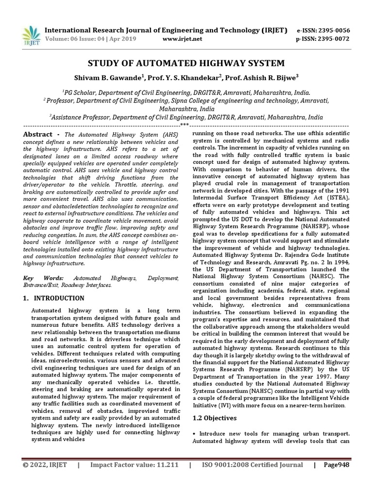 Study of Automated Highway System: International Research Journal of ...