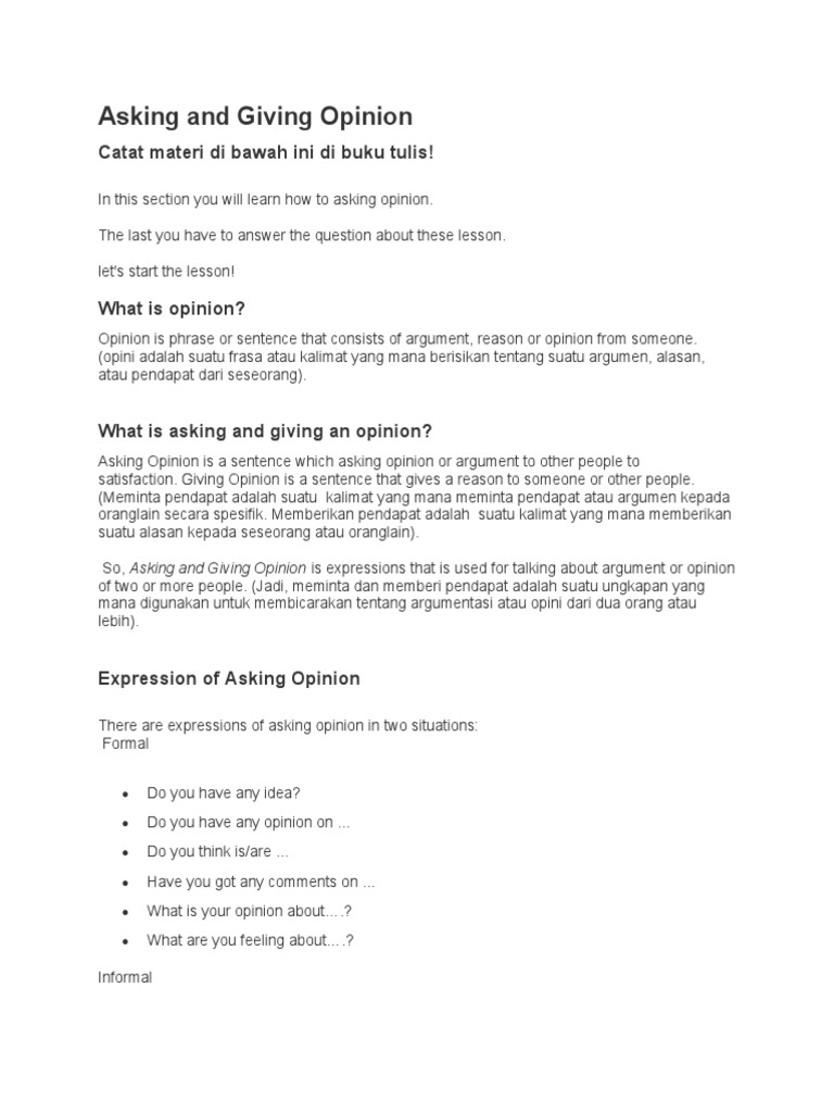 Asking and Giving Opinion | PDF | Philosophical Theories | Logic