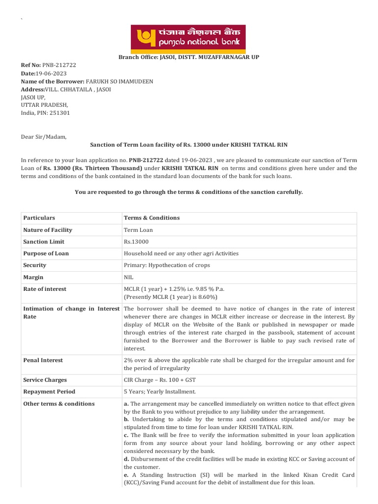Sanction Letter | Download Free PDF | Loans | Interest Sanction Letter | Download Free PDF | Loans | Interest