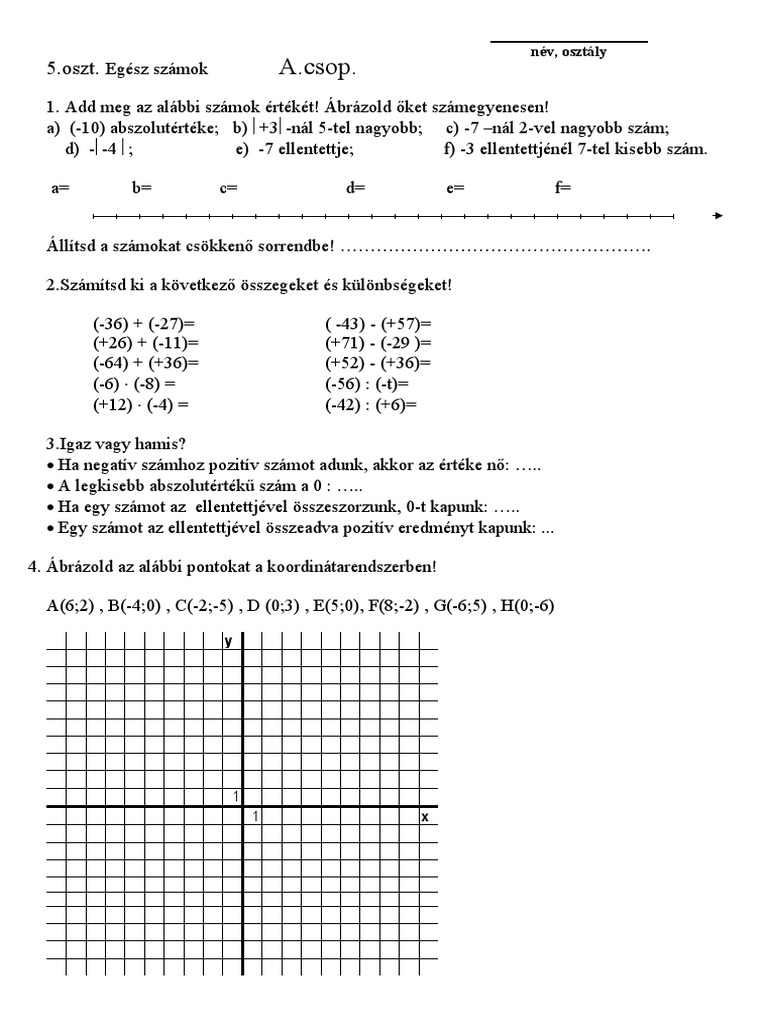 Évf. Egész Szám Témazáró | PDF