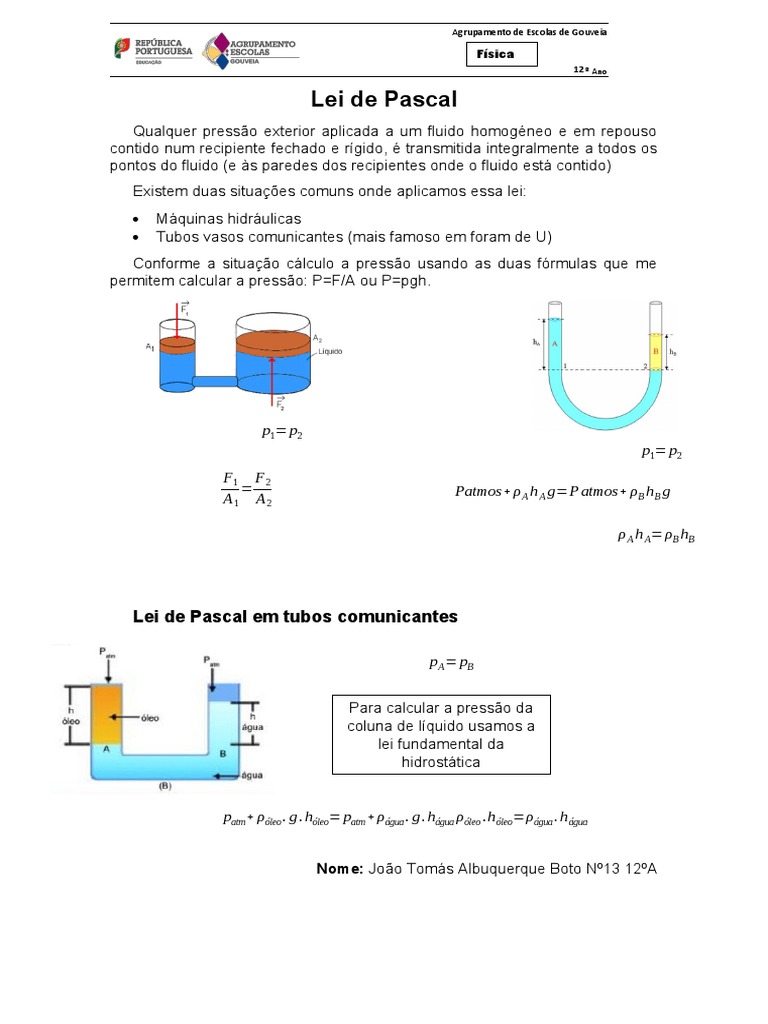 Aplicações da Lei de Pascal em Hidrostática | PDF