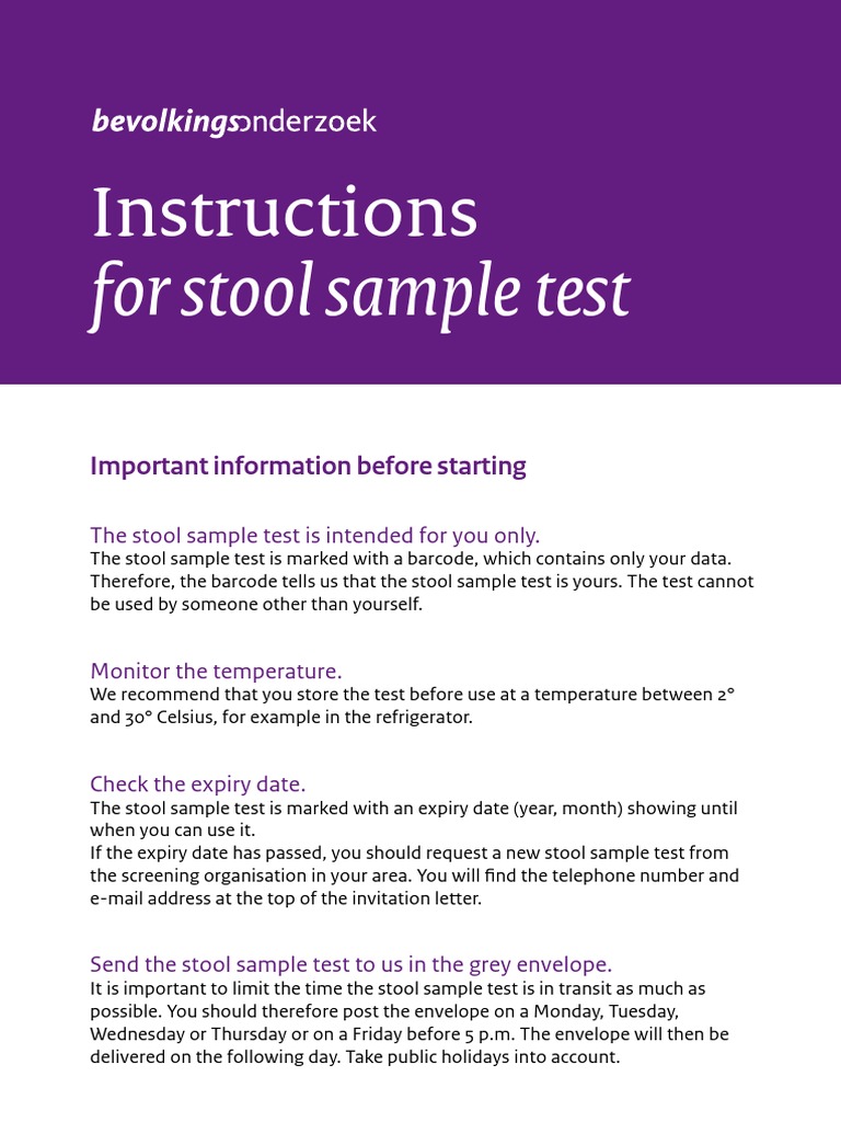 Instructions For Stool Sample Test | PDF | Wellness | Science & Mathematics