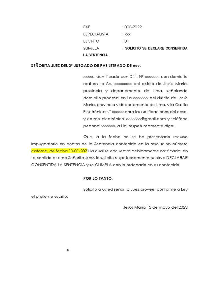 Escrito Se Declare Consentida La Sentencia | PDF