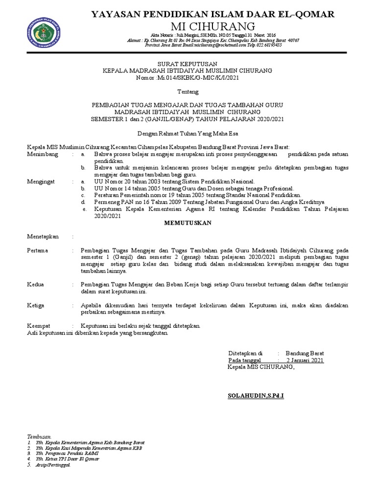 Contoh SK Pembagian Tugas Guru Format Terbaru 2015 + Jumlah Siswa Per ...