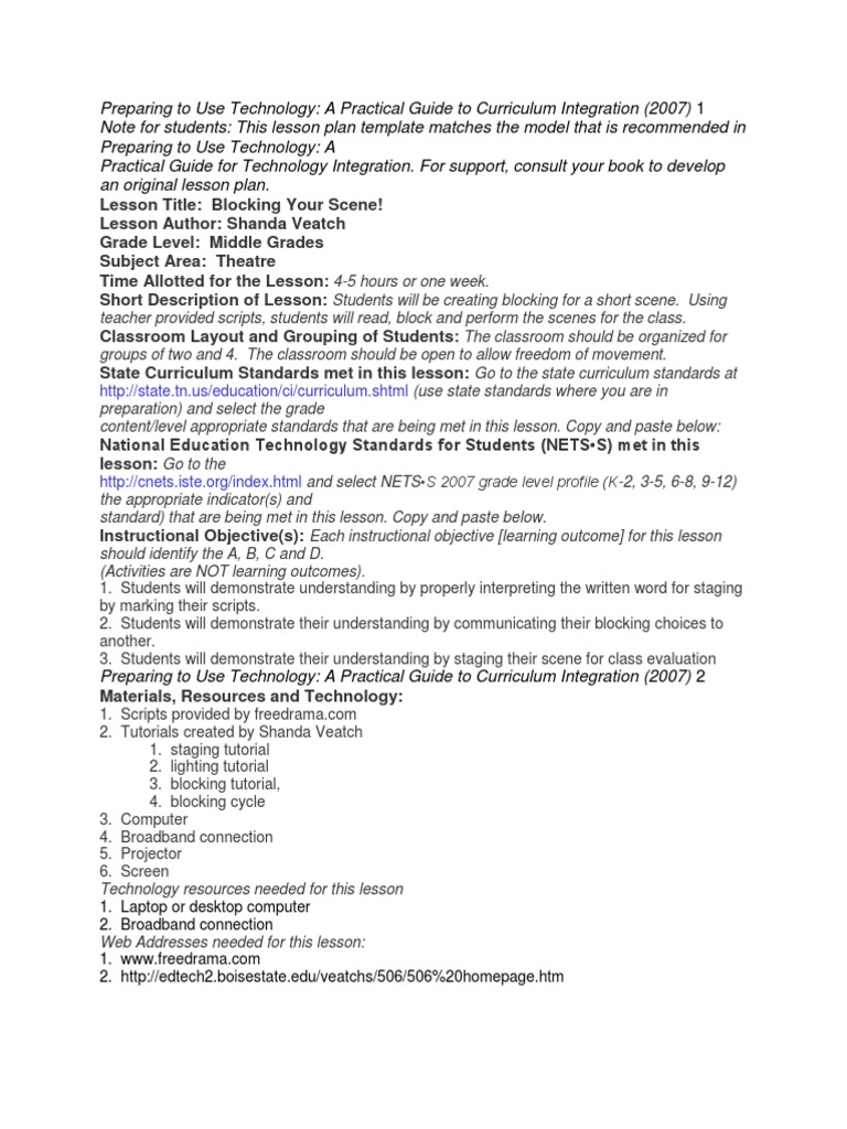 Blocking Your Scene! | PDF | Lesson Plan | Curriculum