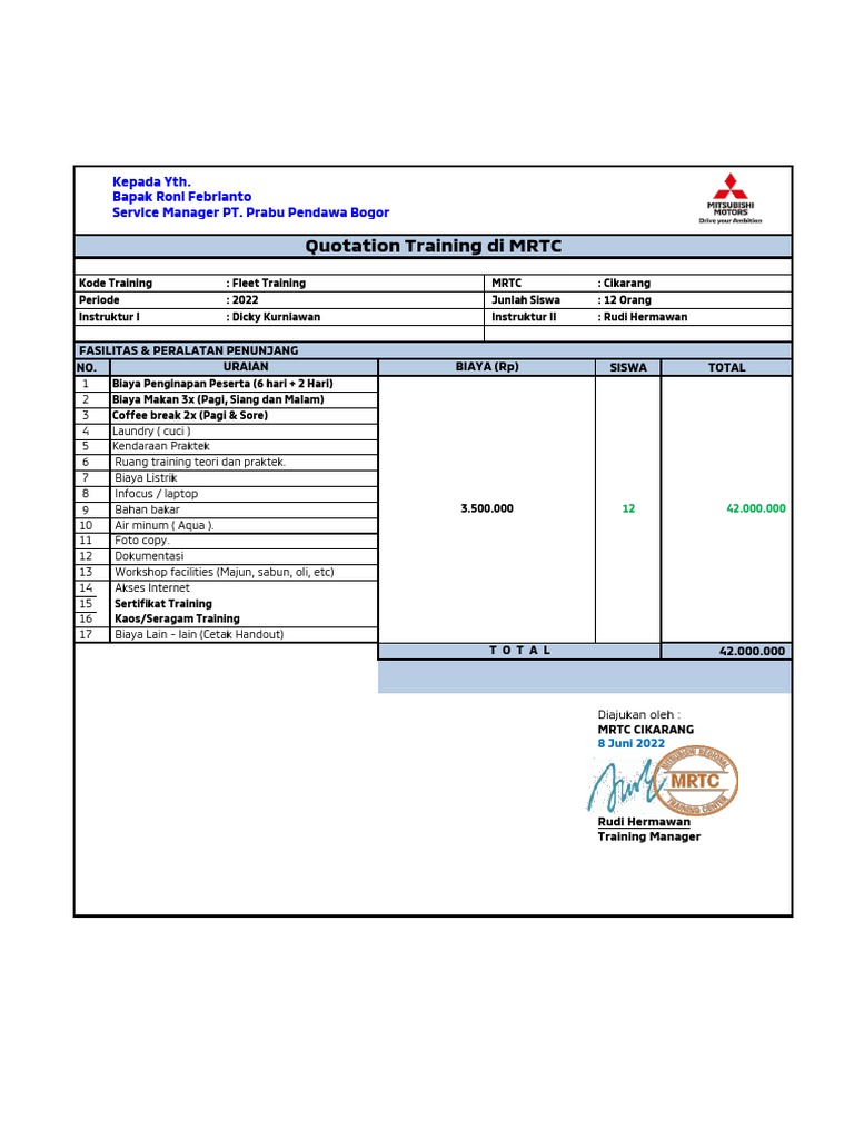 Quotation Fleet Training | PDF