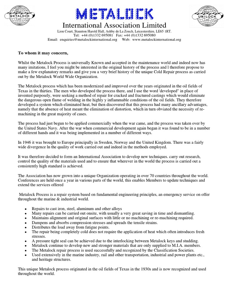 History of Metalock | PDF | Fracture | Metals