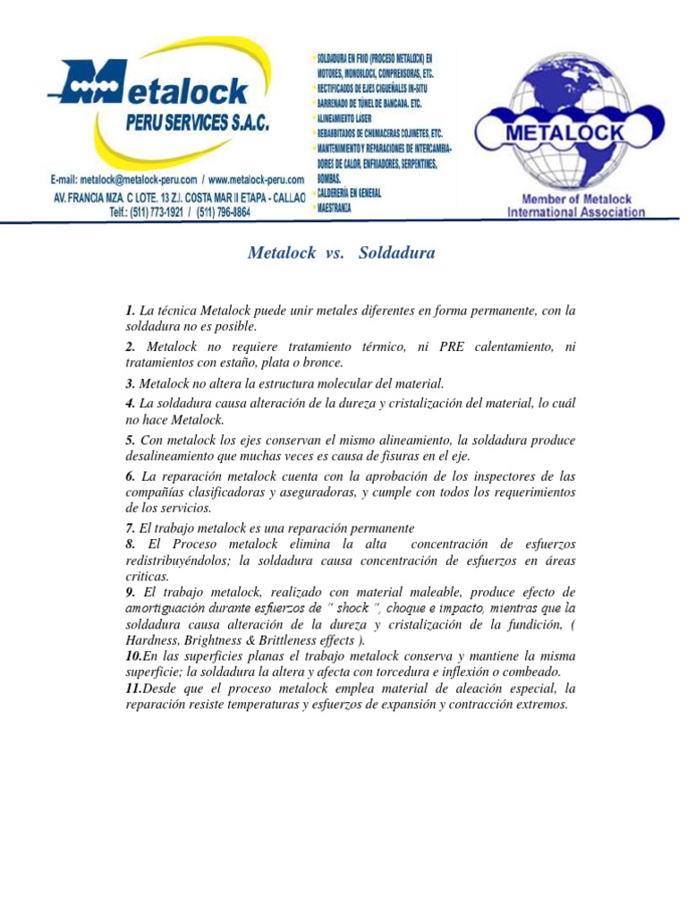 Metalock: Ventajas sobre Soldadura | PDF | Tecnología