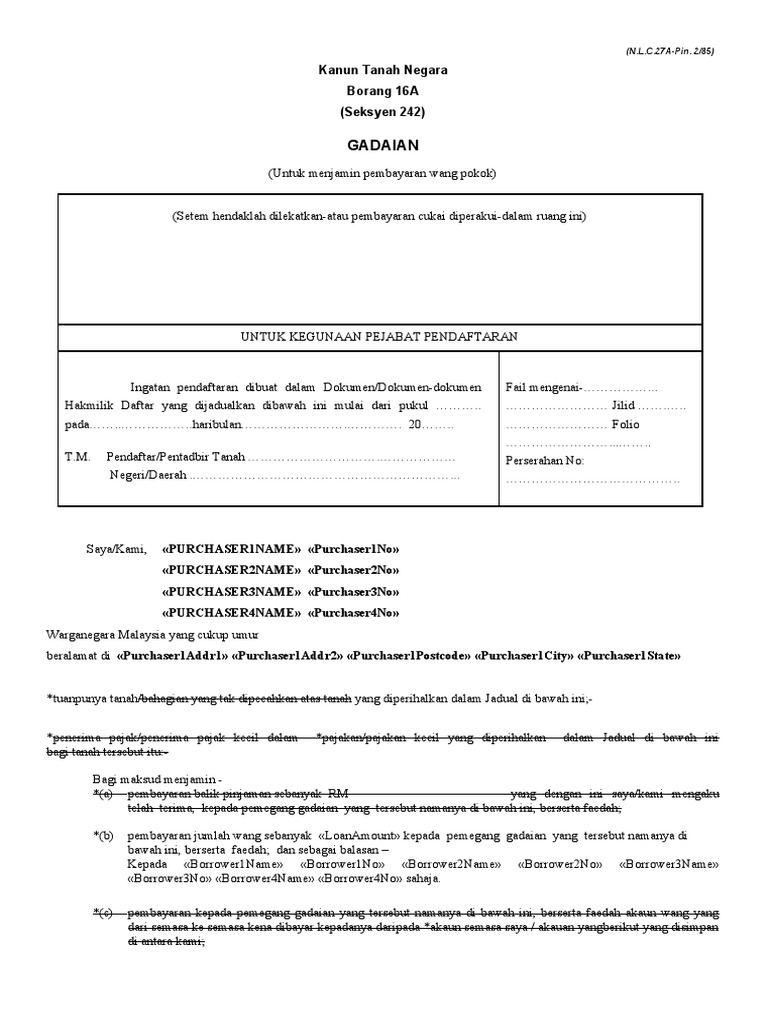 Borang 16A Kanun Tanah Negara | PDF