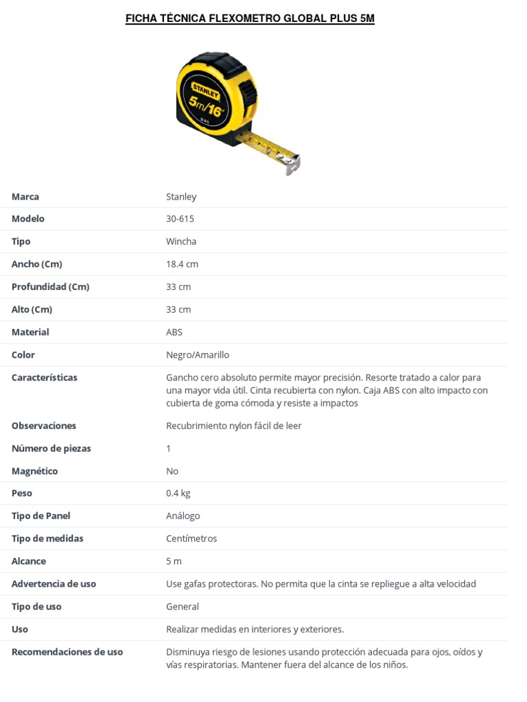 Ficha Técnica - Flexometro Global Plus 5M | PDF