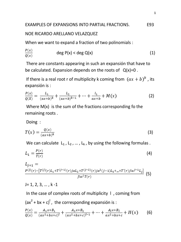 Examples of Expansions Into Partial Fractions 1 | PDF | Complex Number ...