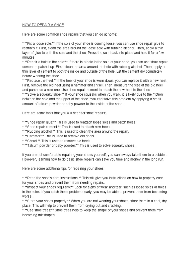 How To Repair A Shoe | PDF | Shoe | Manufactured Goods