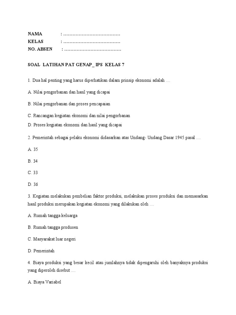 Soal Latihan PAT Genap IPS Kelas 7 | PDF