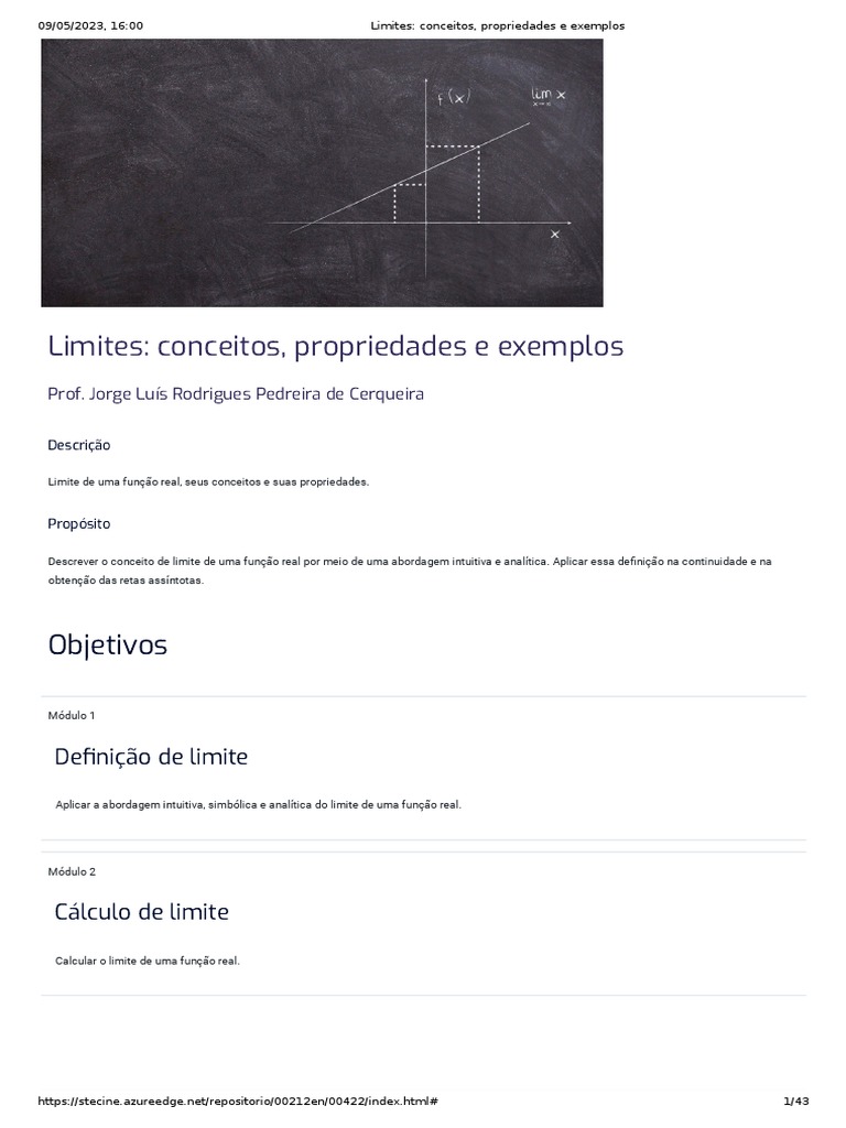 01 Limites Conceitos, Propriedades e Exemplos | PDF | Limite ...