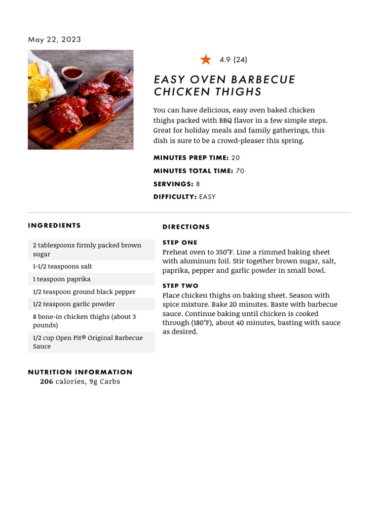 Easy Oven Barbecue Chicken Thighs - Ready Set Eat | PDF
