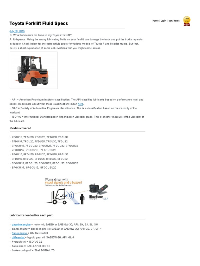 Toyota Forklift Fluid Specs | PDF | Motor Oil | Motor Vehicle