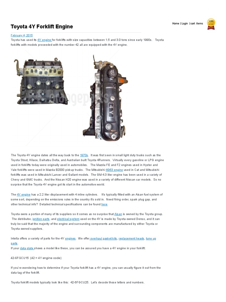 Toyota 4Y Forklift Engine - Intella Liftparts | PDF | Forklift | Toyota