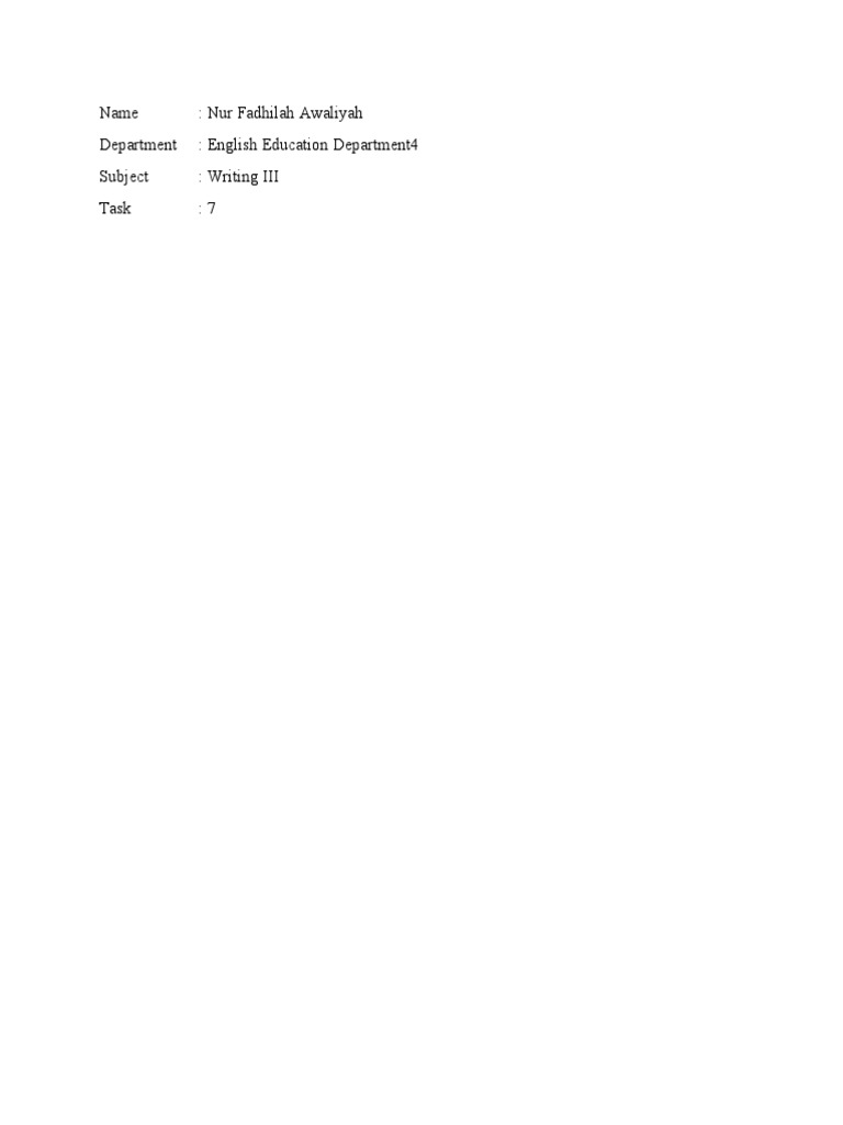 Nur Fadhilah Awaliyah - Task 7 | PDF | Language Arts & Discipline